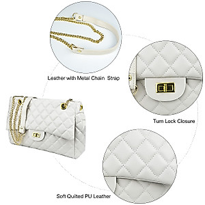 Rejolly Quilted Shoulder Bags for Women PU Leather Ladies Crossbody Handbag Stylish Envelope Purse with Chain Strap (Cream White)