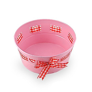The Lucky Clover Trading Round Heart Design with Ribbon Basket, Small Container, Pink, Red
