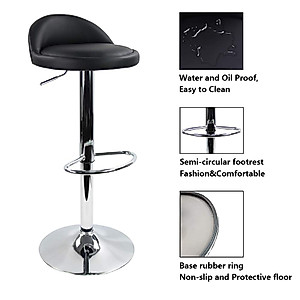 KKTONER PU Leather Round Bar Stool with Back Rest Height Adjustable Swivel Pub Chair Home Kitchen Bar stools Backless Stool with Footrest (Black)