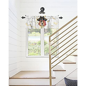 Abstract Geometric Pirate Dog White Gold Marble Valance Curtains for Kitchen Small Windows,Blackout Short Window Treatment Cartoon Animal Rod Pocket Valance for Living Room Bedroom Decor,42"Wx12"L