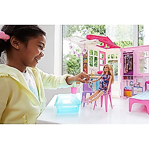 Barbie Doll and Dollhouse, Portable 1-Story Playset with Pool