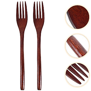 EXCEART 2 Pcs Wooden Forks Japanese Wood Dinner Forks Fruit Salad Forks Handmade Kitchen Utensil for Cooking Stirring Eating