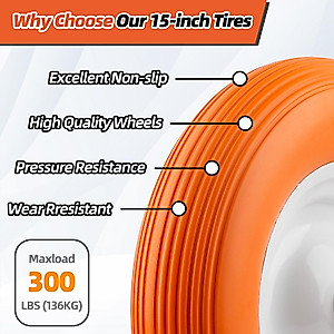 UniversalY Fit, Flat Free Wheelbarrow Tire - Fits all 5/8" OR 3/4" HUB - 5 Year Warranty