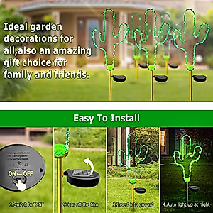 Outdoor Solar Garden Lights, 2 Pack Solar Cactus Walkway Lamp Solar Pathway Light Waterproof Yard Lights Decorative Sparkles Stake Landscape Light for Garden Pathway Lawn Patio Decor