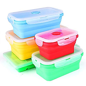 Collapsible Silicone Storage Set of 4 Plus Bonus Ice Tray - BPA Free, Microwave, Dishwasher And Freezer Safe