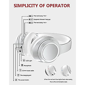 rockpapa E8 Over The Ear Bluetooth Headphones with Microphone for Kid Children Boy Girl Youth Teen Adult, Foldable Wired/Wireless Headphones with Mic, Include Travel Case, Silver