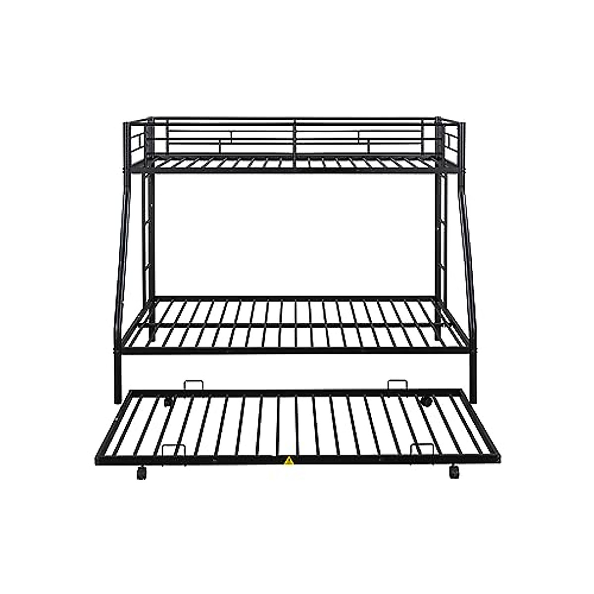 BIADNBZ Twin Over Full Bunk Bed with Trundle, Metal Triple Bunkbeds Frame with Two Ladders and Guardrails, for Kids/Teens Bedroom, Black