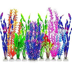 MyLifeUNIT Fish Tank Plants, 10 Pack Artificial Aquarium Plants for Decorations (Blue)