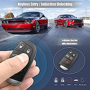 Key Fob Fits for Dodge Dart Charger Challenger 5-Button Keyless Entry Remote Control Car Key Fob, FCC ID M3N-40821302, Replace 56046759AA 56046759AB 56046759AC 56046759AD 56046759AE