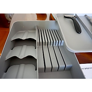 Toosbuc Kitchen Utensil Drawer Organizer 2-Tier Tray knife holder drawer & Silverware Flatware Cutlery Organizer Tray (Stackable-grey)