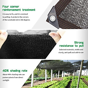 40% Shade Cloth with Grommets, Garden Mesh Shade Tarp Sun Shade Net for Greenhouse Cover Patio Plant Flower Chicken Coop (6.5Ft x 13Ft)