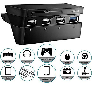 Lenboken Gaming Console Hub, 4 USB Port Hub for P4 Slim, USB 3.1 High Speed USB 2.0 Super Transfer Speed Charger Controller Splitter Expansion Adapter with LED Light for P4 Slim