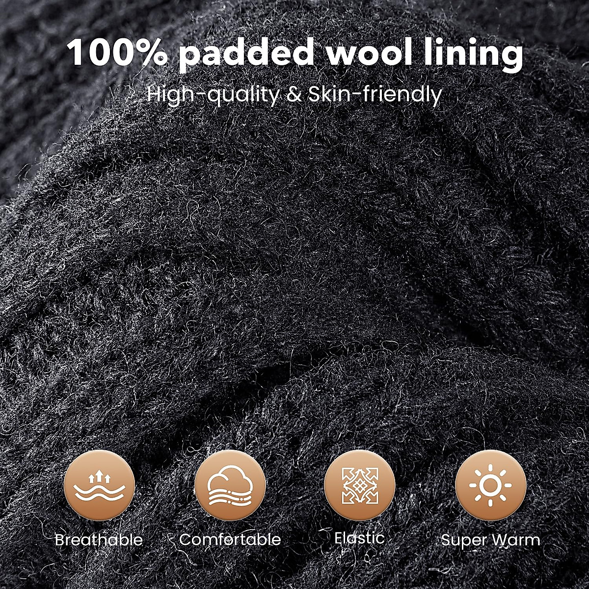 MUTKIS Winter Headbands for Women 3 Pack, Ear Warmers for Women Headband Wool Knit Thick Fleece Lined, Cold Weather Warm Ear Muffs(Black&Beige&Dark Gray)