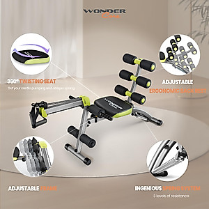 WONDER CORE Pro Max Workout Equipment Home Gym, 4-in-1 Exercise Equipment: Rowing Machine, Leg Press Machine, Ab Glider Machine, Roman Chair, Fitness Equipment for Core Strength Training (Green)