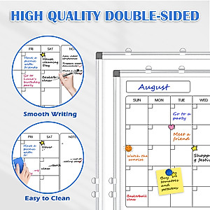 Monthly Calendar Dry Erase Whiteboard for Wall, 24" x 18" Magnetic Calendar White Board, Double-Sided Portable Board for Office, Kitchen, School, Home
