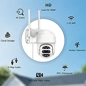Topiacam PTZ Security Camera Outdoor, 4X Optical Zoom, 350°Pan 100°Tilt, Wi-Fi Home Surveillance Camera with Motion Detection, Floodlight & Siren Alarm, Color Night Vision, 2-Way Audio, White(AP30)