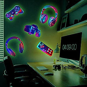 3D Glow in The Dark Game Wall Decor Decal Boy Gamer Wall Stickers Video Game Controller Wall Decor for Boys Room Kids Bedroom Home Playroom Decoration