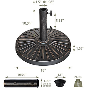 EliteShade USA Umbrella Base Stand Market Patio Outdoor Heavy Duty Umbrella Holder with Concave Radial Pattern,Bronze