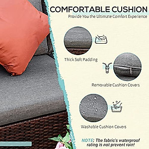 Outsunny 4-Piece Patio Furniture Sets Outdoor Wicker Conversation Set PE Rattan Sectional Sofa Set with Tempered Glass Coffee Table and Cushions for Backyard and Garden, Brown