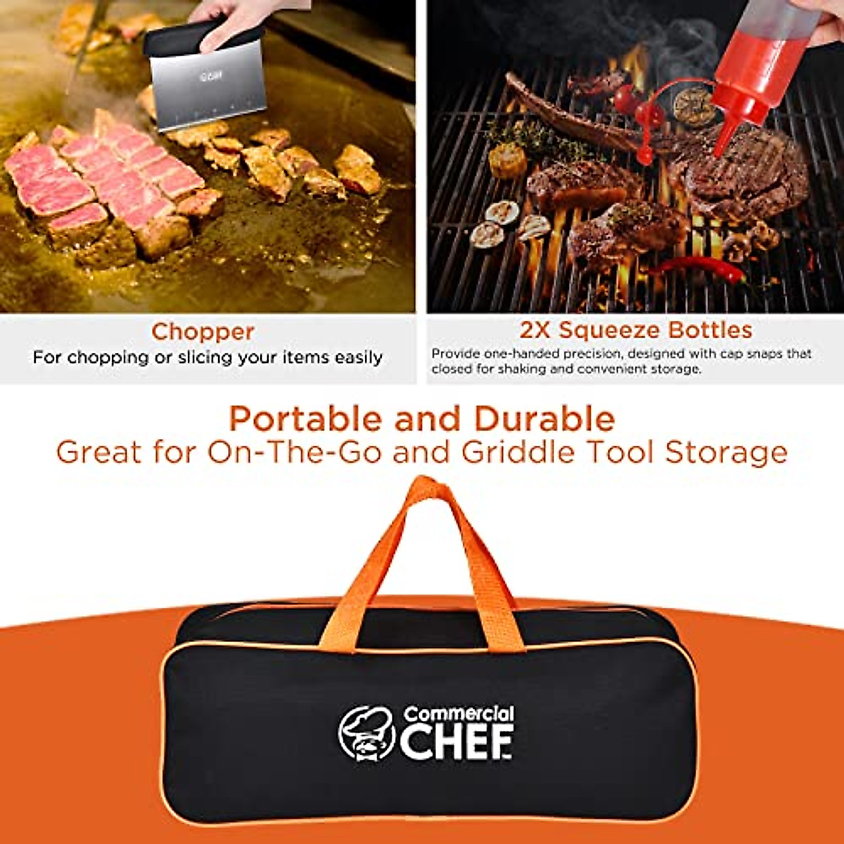 Commercial Chef Blackstone Griddle Accessories Kit - Flat Top Grill Accessories Set - Blackstone Accessories for Griddle Tools - Hibachi Grill Accessories - Traeger and Weber Griddle Spatula Set - 9PC