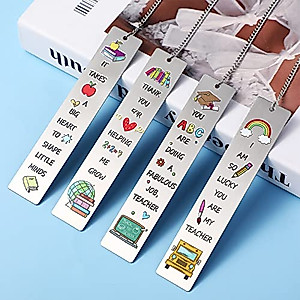 4 Pcs Teacher Appreciation Bookmark with Pendant Thank You Teacher Metal Vintage Bookmarks Teacher Gifts from Students for Birthday Retirement Graduation End of The Year Gift School Office Supplies