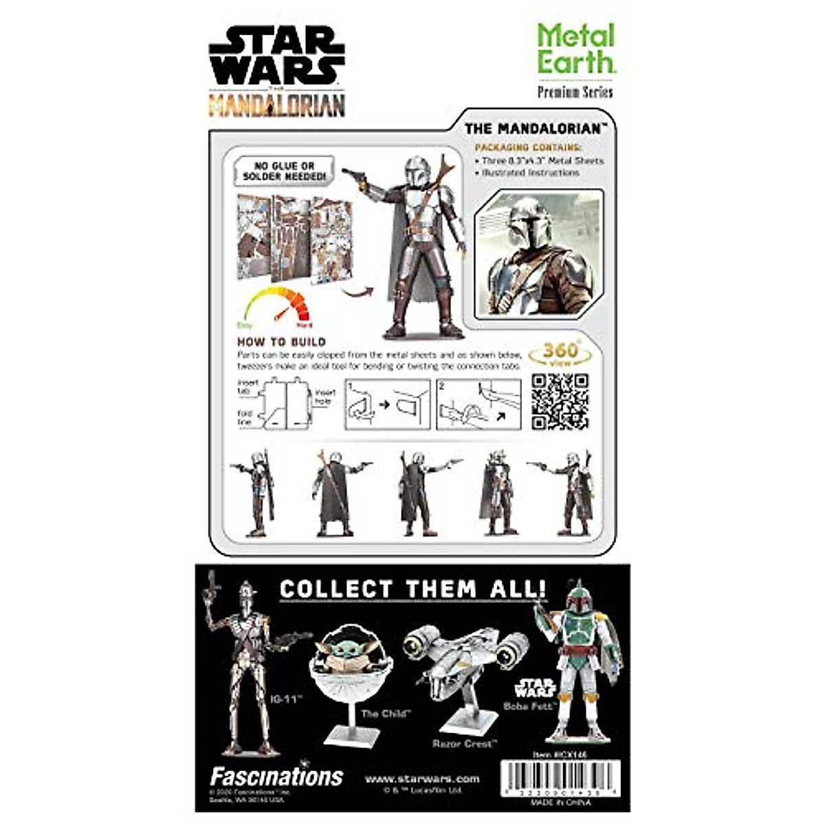 Metal Earth Fascinations Premium Series Star Wars The Mandalorian 3D Metal Model Kit Bundle with Tweezers