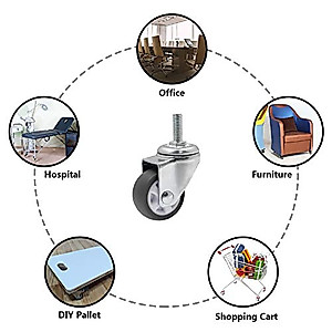 Luomorgo 8 Pcs 1.5" Caster Wheels Swivel Stem Casters for Small Tiny Shopping Cart Trolley Wheel, No Noise TPE M8 x 20mm Threaded Stem Caster, 352lb/160kg Load Capacity