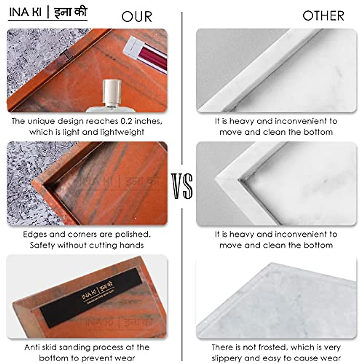 INA KI Natural Marble Tray | Natural Marble Color May Vary (Pink) - 14 x 8 Inches