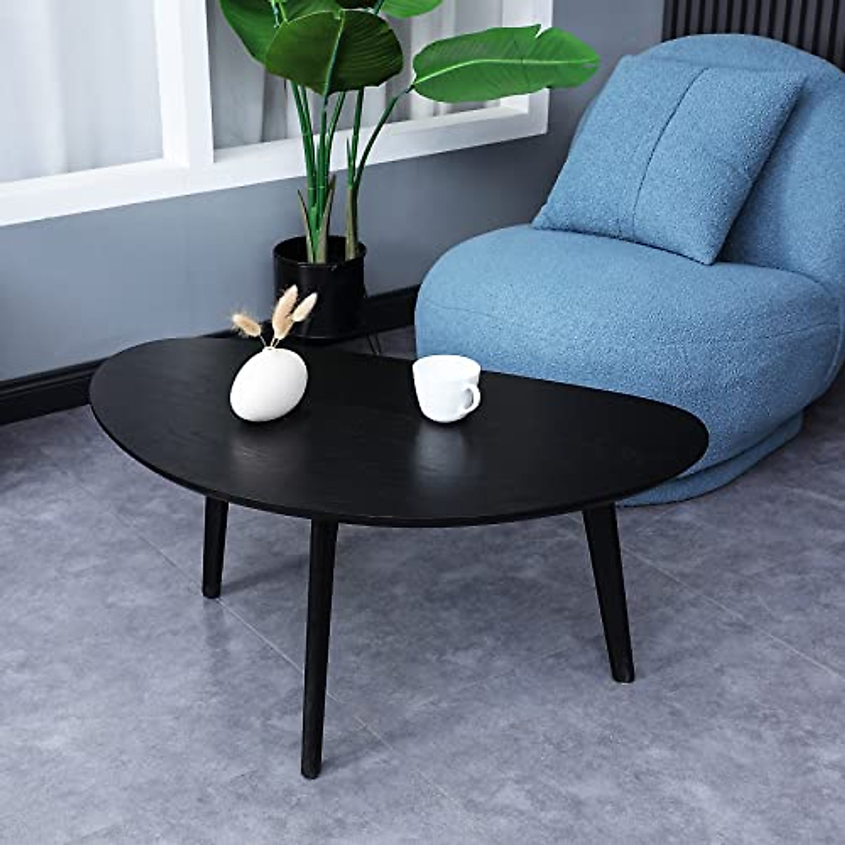 FIRMINANA Small Black Oval Coffee Table for Small Space Mid Century Modern Coffee Table for Living Room-Black-18.9" D x 33.47" W x 15.75" H