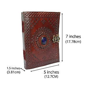 7" Leather Journal with clasp & stone Writing Pad Blank Notebook Handmade Notepad For Men & Women Unlined Paper Best Present Sketchbook Travel Diary To Write Book Of Shadows Refillable Grimoire Large