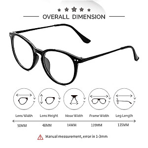 Kursan Non Prescription Clear Lens Fake Glasses for Women Men Retro Round Plastic Frame Eyeglasses (Bright Black)