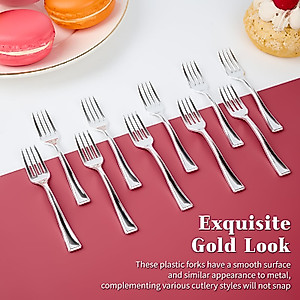 Kucoele 100 Pack Silver Mini Plastic Forks, 4 Inches Disposable Small Appetizer Forks Tiny Tasting Forks for Desserts, Strawberries, Charcuterie, Cake Pops, Cocktails, Fruits