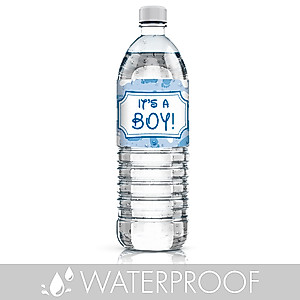 It's a Boy Baby Shower Water Bottle Labels - Blue Footprint Theme - 24 Stickers