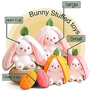YGSDM Easter Bunny Stuffed Animal, Reversible Bunny Carrot Strawberry Pillow, Cute Squishy Rabbit Sofa Pillow Decoration Doll, Soft Plush Toy for Boys Girls (Strawberry, 7in/18cm)
