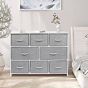 Sorbus Dresser with 8 Drawers - Furniture Storage Chest for Kids Clothing Organization, Bedroom, Hallway, Closet, Office - Steel Iron Frame, Rustic Farmhouse Wood Top, Fabric Bins (White)