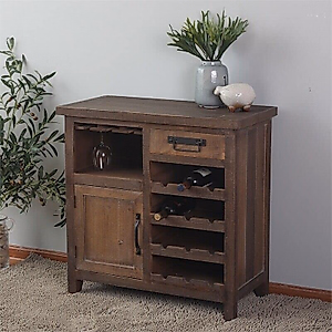 MAXCBD Nightstand Bedside Table Drawer Cabinet Wood Console Cabinet Fits Up to 12 Wine Bottles Storage Tower Dresser