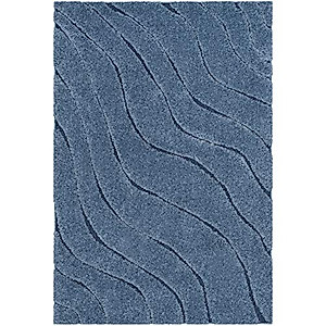 SAFAVIEH Florida Shag Collection 8' x 10' Light Blue / Blue SG472 Abstract Wave Non-Shedding Living Room Bedroom Dining Room Entryway Plush 1.2-inch Thick Area Rug