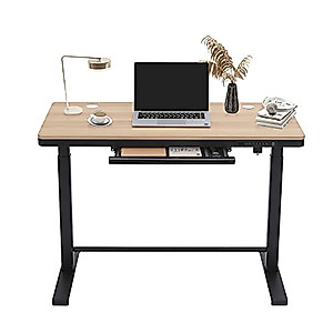 FARRAY Electric Standing Desk with Drawer, 45 x 24 Inch Adjustable Height Desk with Power Strip & USB Ports, One-Piece Top Stand Up Desk, Modern Sit Stand Desk (Oak Top + Black Frame)