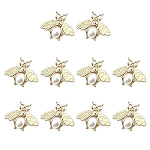 Quluxe 10 Pcs Metal Bee Buttons, Bee Embellishments Flatback Pearl Buttons Embellishment for Sewing DIY Crafts ＆ Garment Hardware Decoration- Gold