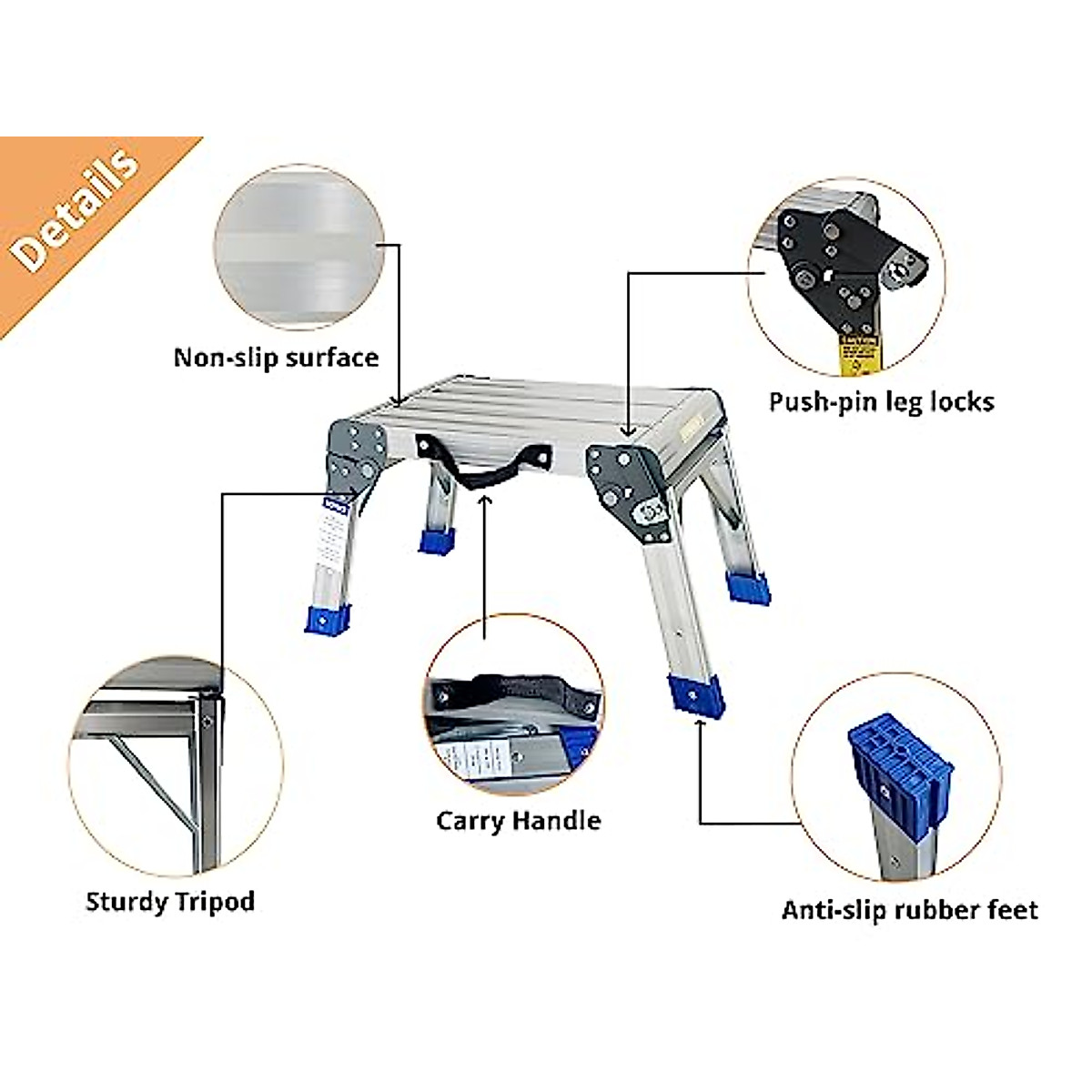 TOPRUNG Folding Step Stool Heavy Duty Lightweight Work Platform, Aluminum 350 lbs Weight Rating Anti-Slip Platform for Household Indoor Work