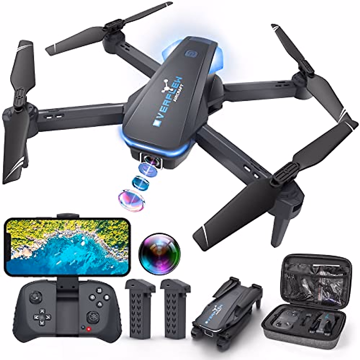 Drone with 1080P Camera for Adults and Kids, Foldable FPV Remote Control Quadcopter with Voice Control, Gestures Selfie, Altitude Hold, One Key Start, 3D Flips, 2 Batteries, Toys Gifts for Boys Girls