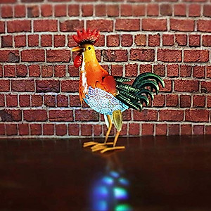 Solar Animal Garden Decor,Rooster Outdoor Statue Metal Yard Art for Lawn Ornaments Backyard Flowerbed Pathway Decoration