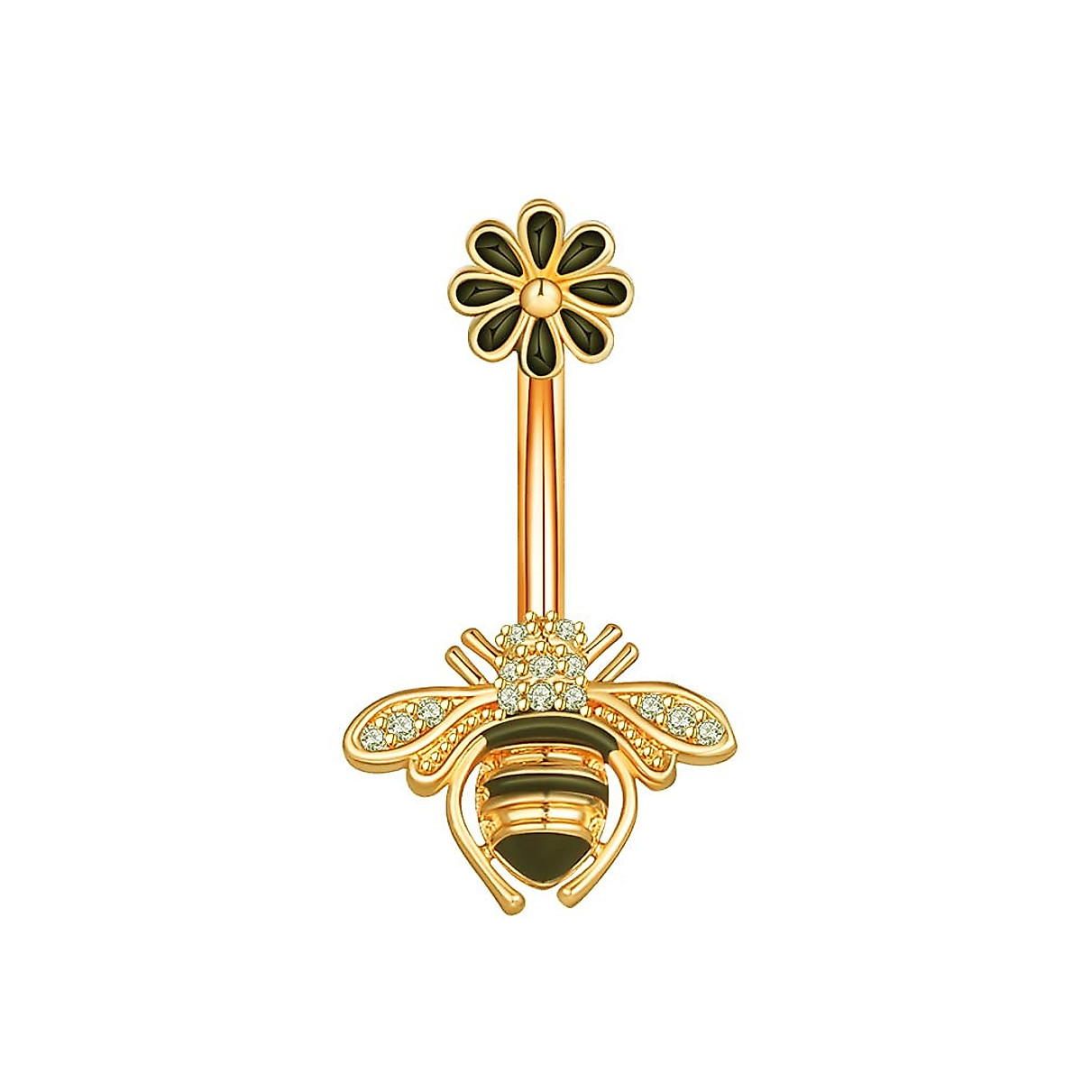 14G Cute Bee Daisy Flower Belly Button Rings for Women Stainless Steel Dainty Cubic Zirconia Crystal Dragonfly Navel Piercing Barbell Studs Belly Bar Fashion Jewelry Gifts BFF (Bee)