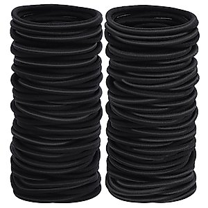 Sderoq 100pcs Womens Elastics Hair Tie, 4MM Black Ponytail Holders Hair Bands, 2 Inch in Diameter Elastic Band for Medium to Thick Hair (4mm Black)