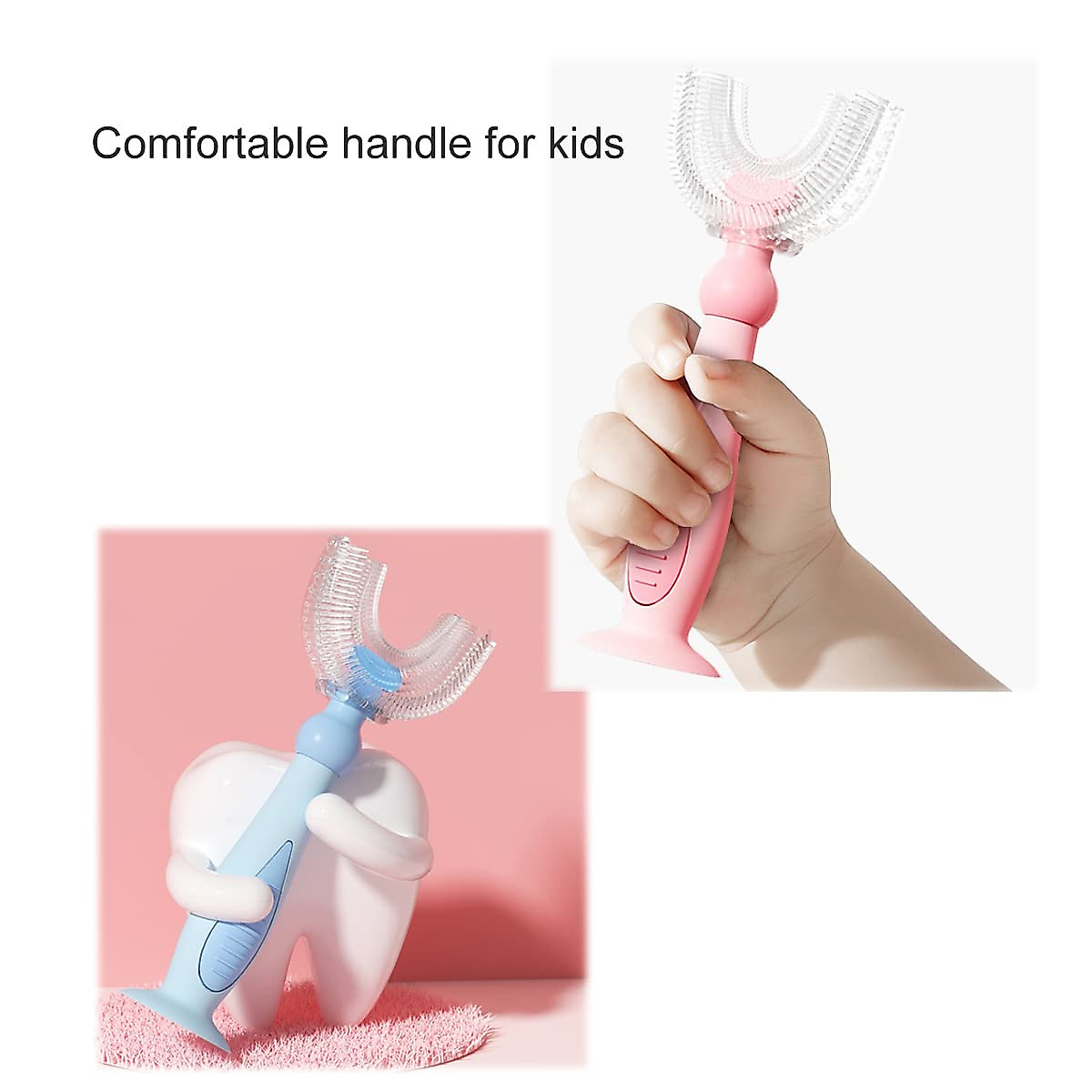 claiol Manual U-Shaped Toothbrushes for Kids 2-12 Years, Upgraded Silicone Toothbrush-Head More Comfortable Toothbrush for Children. (6-12 Years, Blue)