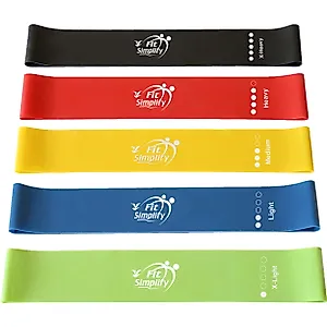 Fit Simplify Resistance Loop Exercise Bands with Instruction Guide and Carry Bag, Set of 5
