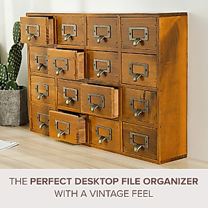 Card Catalog Desk Drawer Organizer - Wooden Storage Box with 16 Drawers - Home Office Desk Organizer Curio Cabinet - Rustic Drawers Dressers for Countertop- Apothecary Cabinet Tea Coffee Pod Storage