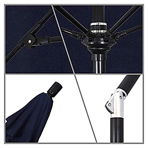 California Umbrella GSCUF908705-F09 9' Round Aluminum Pole Fiberglass Rib Market Patio Umbrella, Black, Navy Blue