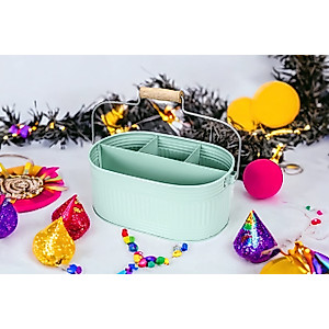 utensil caddy for parties, utensil caddy for countertop, kitchen utensil caddy, plate and utensil caddy - picnic utensil caddy, kitchen utensil caddy for countertop - 13.5 Inches (Mint Green)