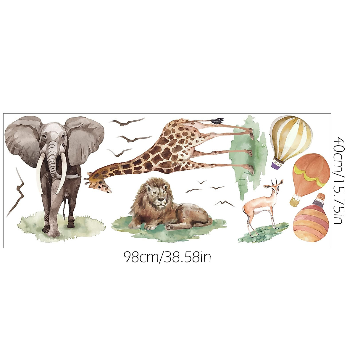 PLIGREAT Hot Air Balloons Giraffe Deer Elephant Lion Wall Stickers Removable Vinyl Peel and Stick Wall Decals for Nursery Bedroom Livinig Room Playroom Wall Decoration Home Indoor DIY Wall Art Decor